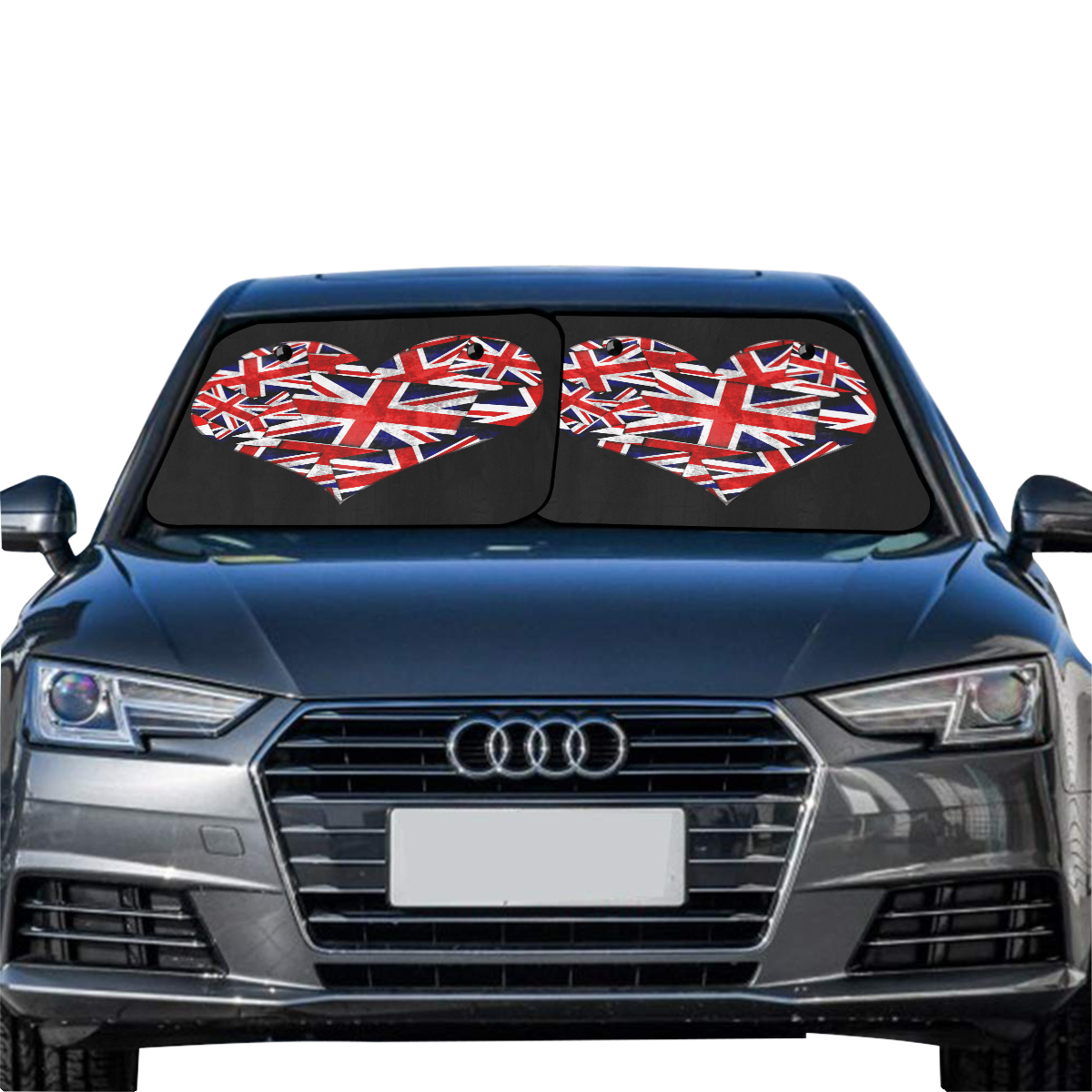Union Jack British UK Flag Heart Black Car Sun Shade 28"x28"x2pcs | ID ...