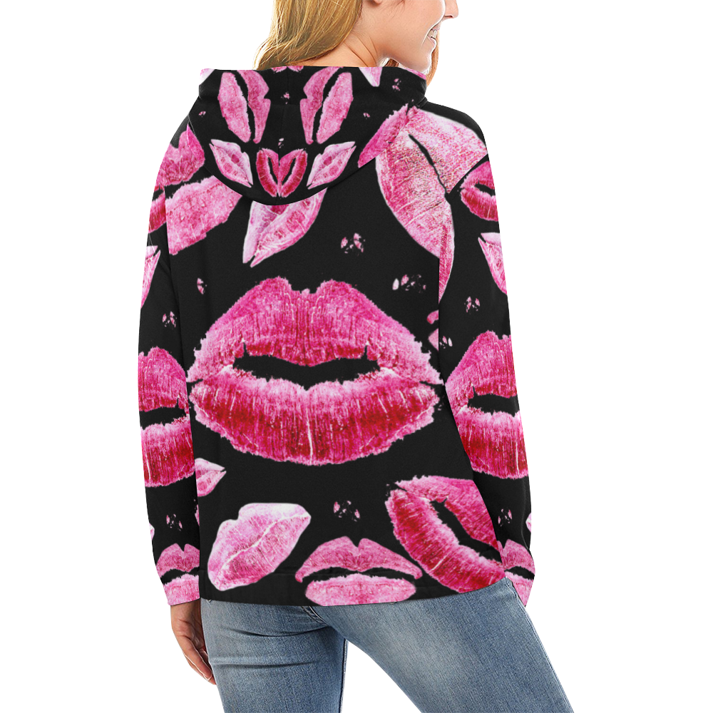 Kisses All Over (Black) All Over Print Hoodie for Women (USA Size ...