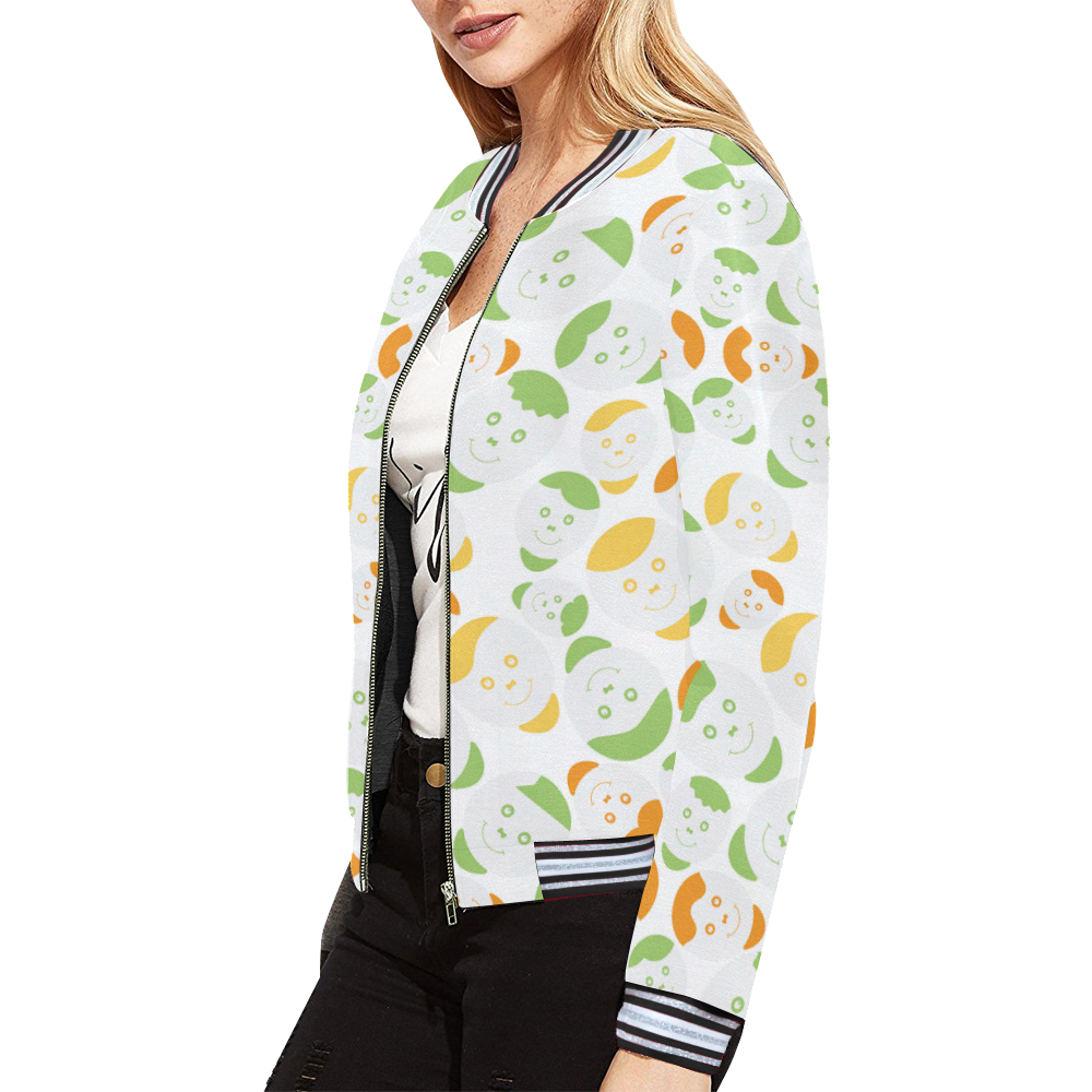 green smiley faces All Over Print Bomber Jacket for Women (Model H21 ...
