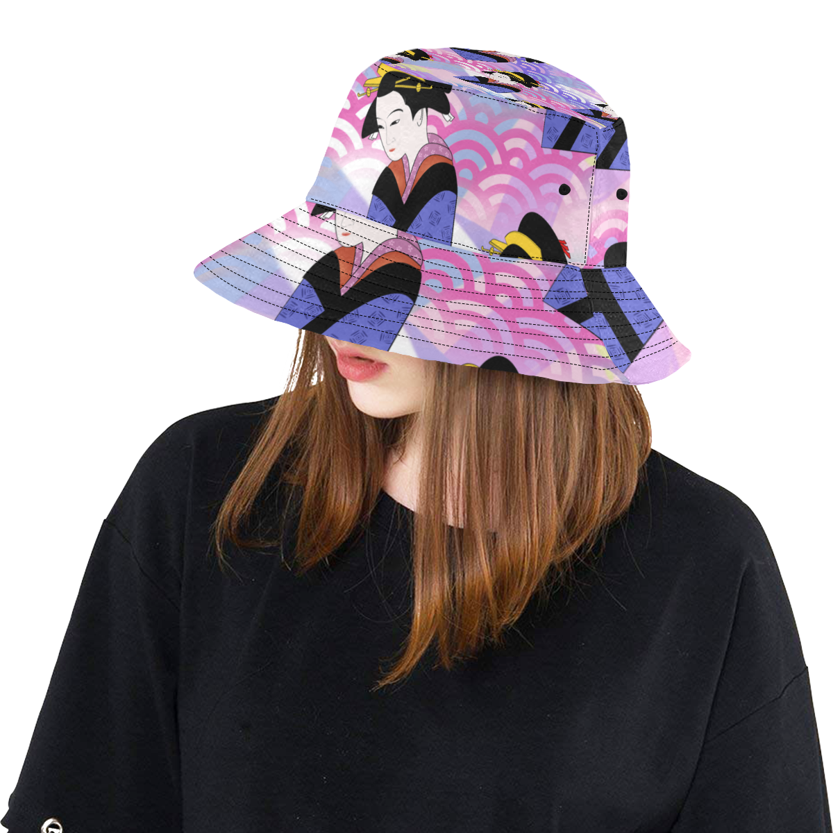 japanese abstract blue All Over Print Bucket Hat | ID: D3550243