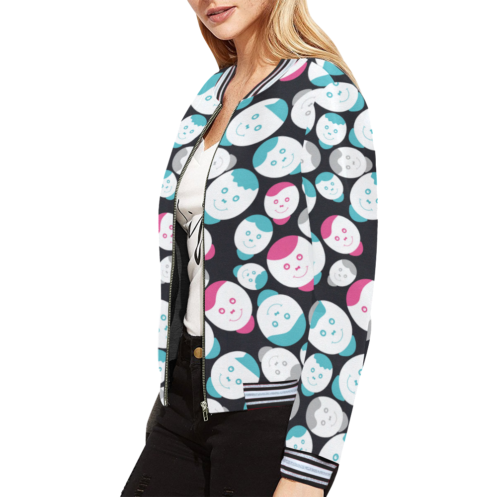 cartoon smiley faces All Over Print Bomber Jacket for Women (Model H21 ...