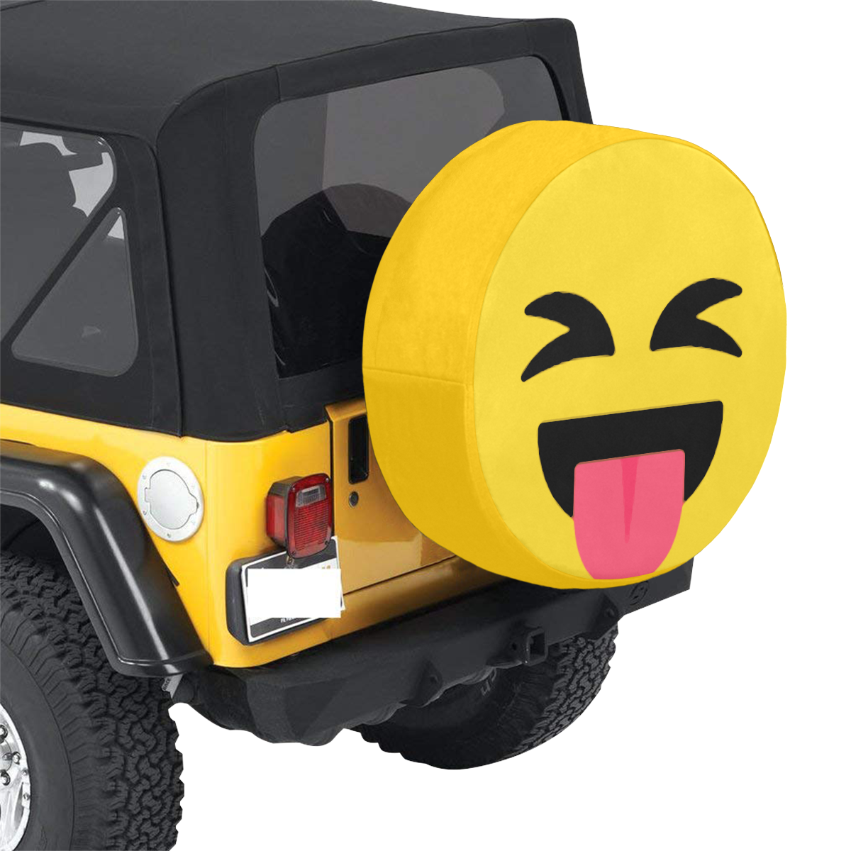 Tongue and Closed Eyes Face Emoji 34 Inch Spare Tire Cover | ID: D4367378