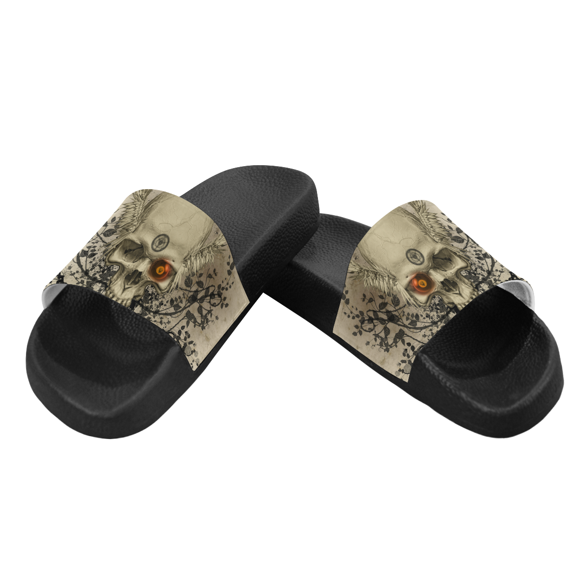 Amazing skull with wings,red eye Women's Slide Sandals (Model 057) | ID ...