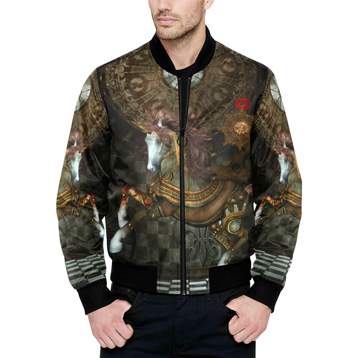 Steampunk, wonderful steampunk horse All Over Print Quilted Bomber ...