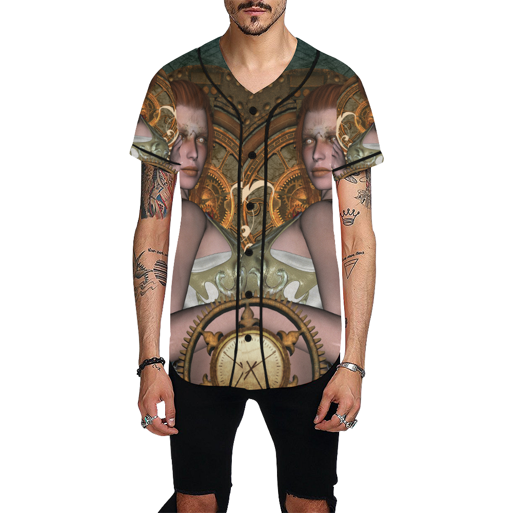The steampunk lady with awesome eyes, clocks All Over Print Baseball ...