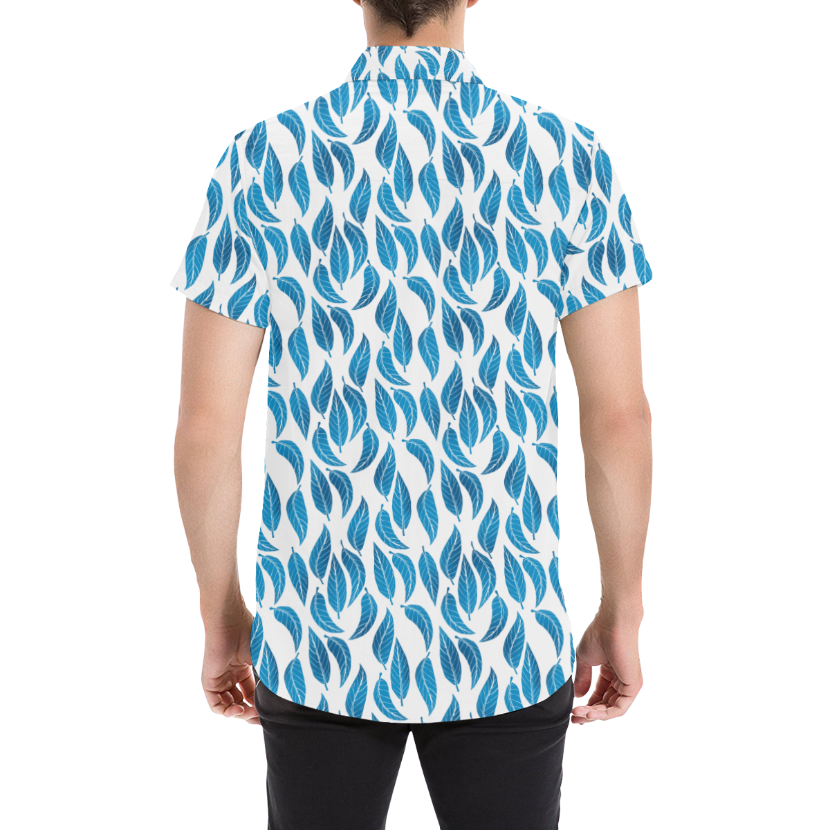 Classic Blue Leaves Pattern on White Men's All Over Print Short Sleeve ...