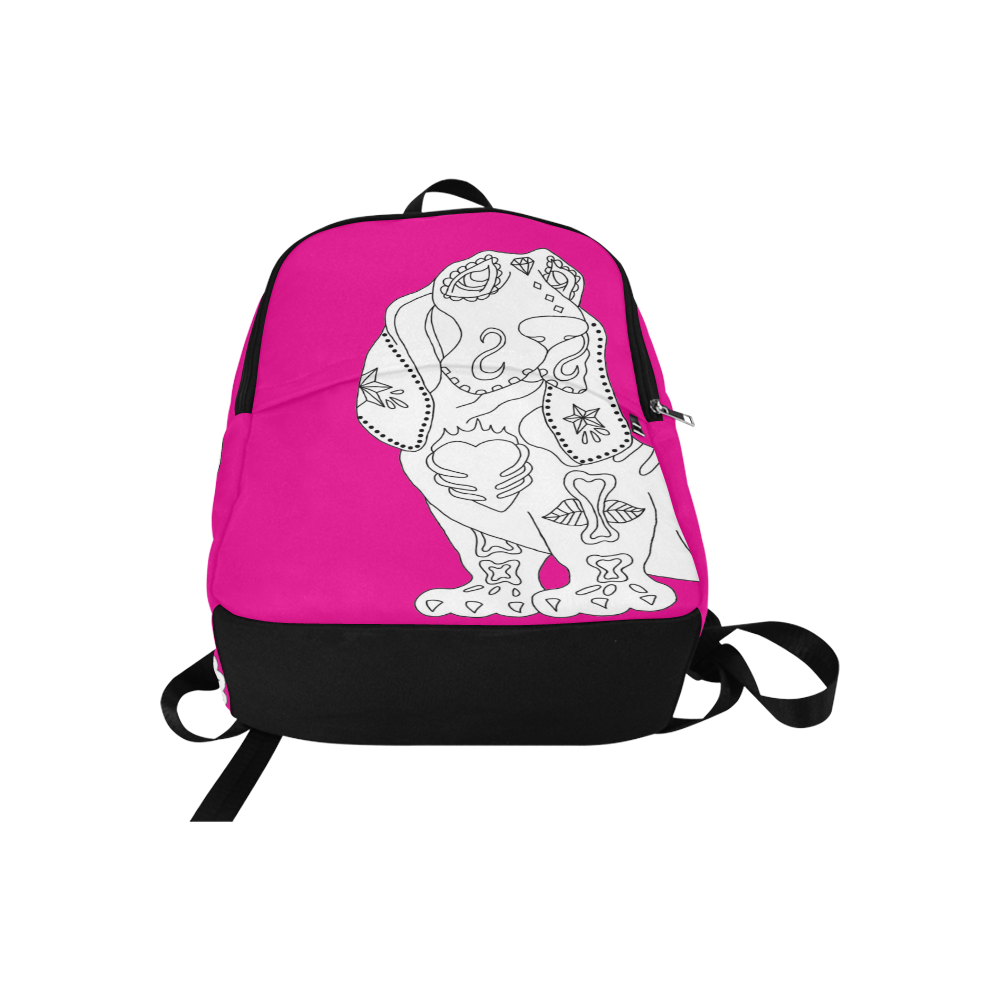 Color Me Basset Hound Sugar Skull Wrap Hot Pink Fabric Backpack for ...