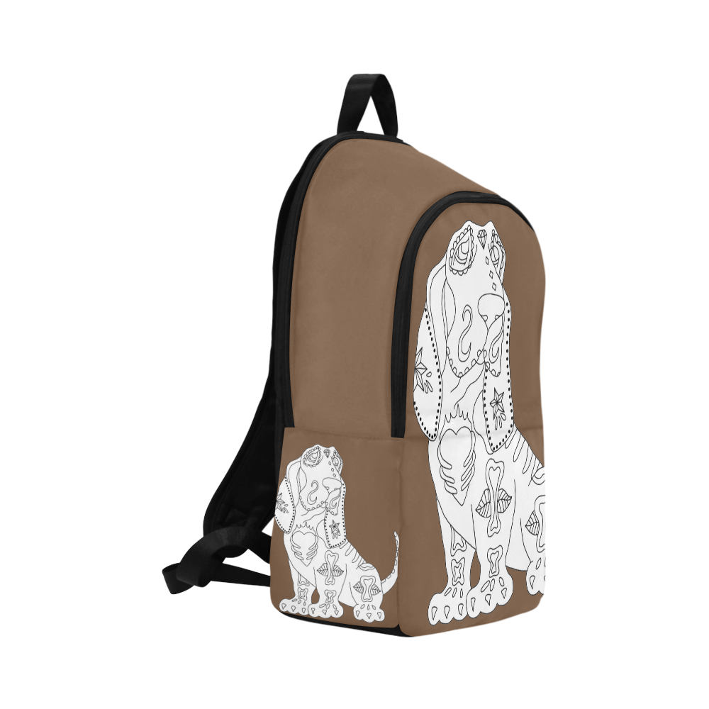 Color Me Basset Hound Sugar Skull Brown Fabric Backpack for Adult ...