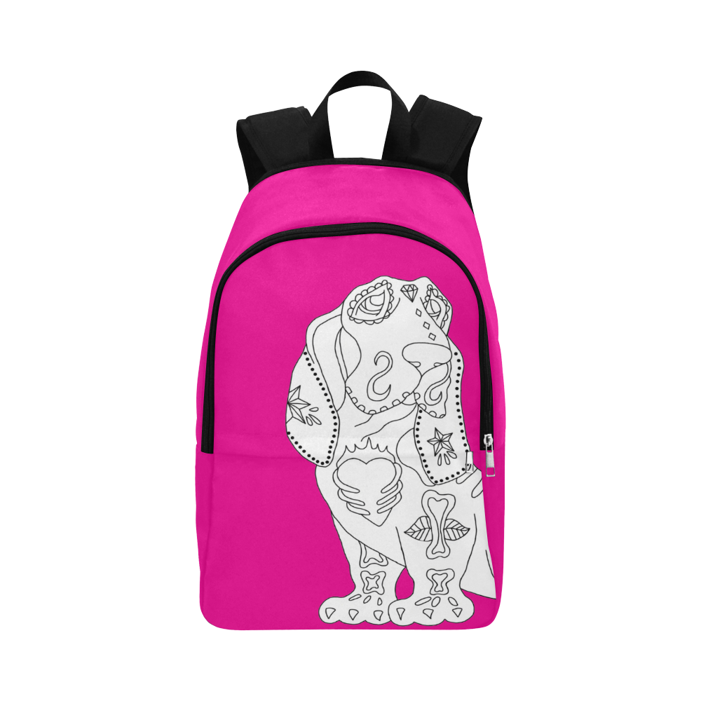 Color Me Basset Hound Sugar Skull Wrap Hot Pink Fabric Backpack for ...