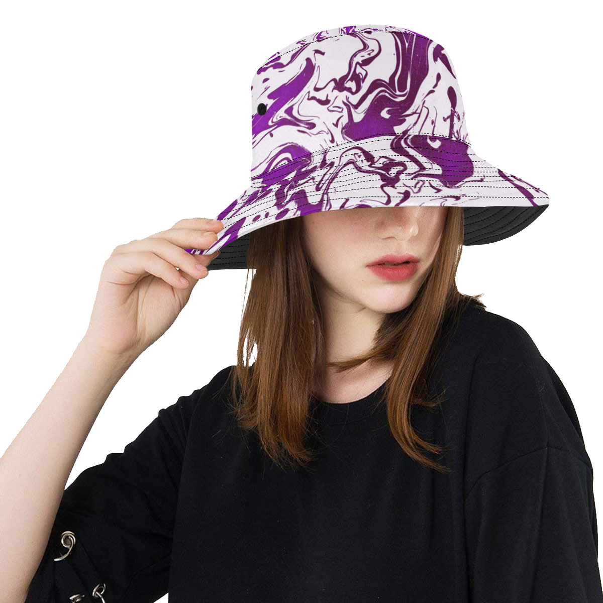Plum - purple white swirl bucket hat diy All Over Print Bucket Hat | ID ...