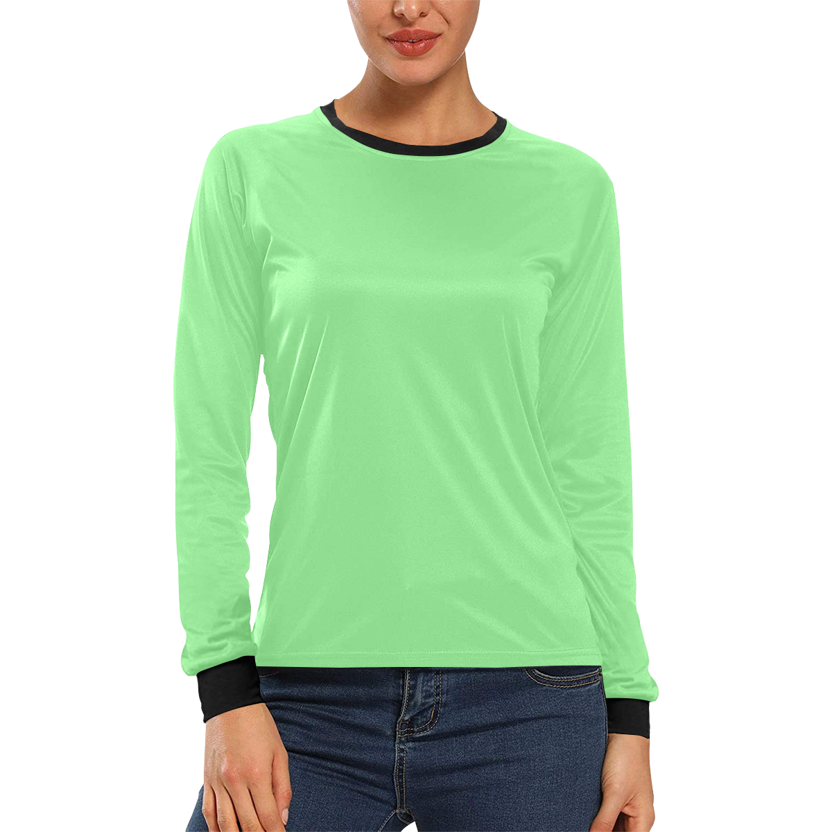 color light green Women's All Over Print Long Sleeve T-shirt (Model T51 ...