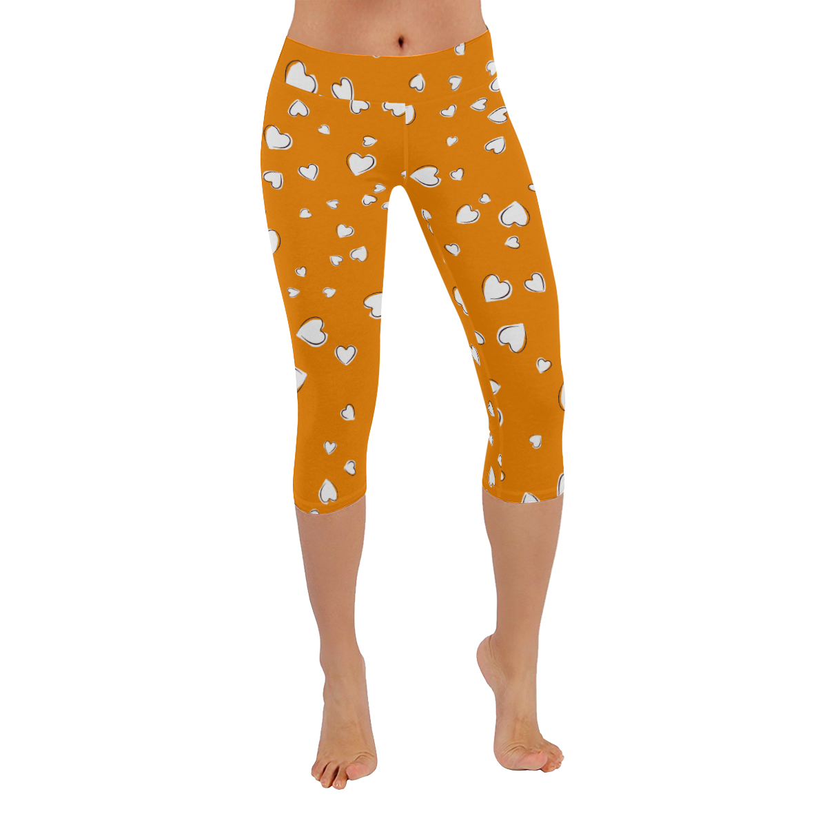 White Hearts Floating on Tangerine Orange Women's Low Rise Capri ...