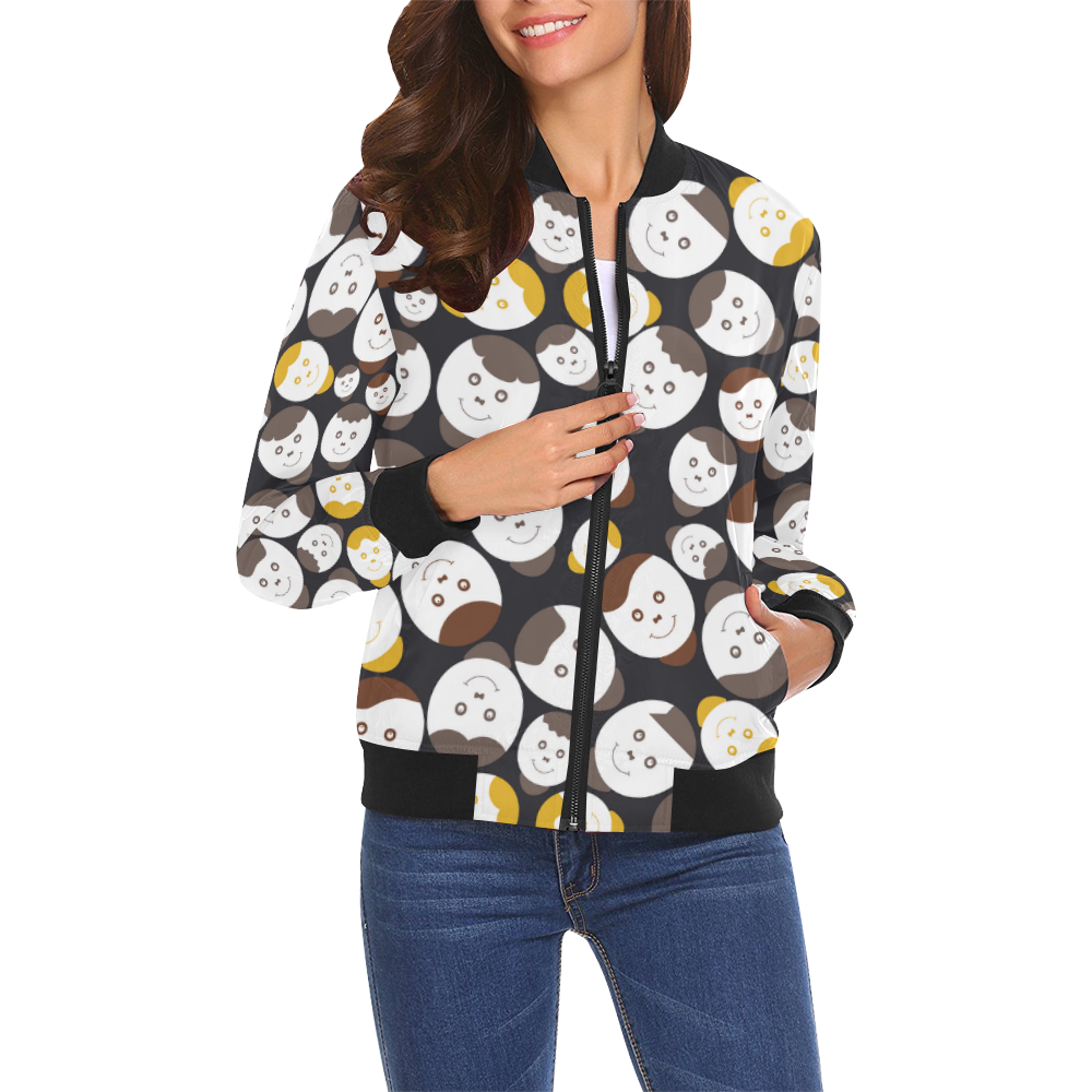 brown smiley faces All Over Print Bomber Jacket for Women (Model H19 ...
