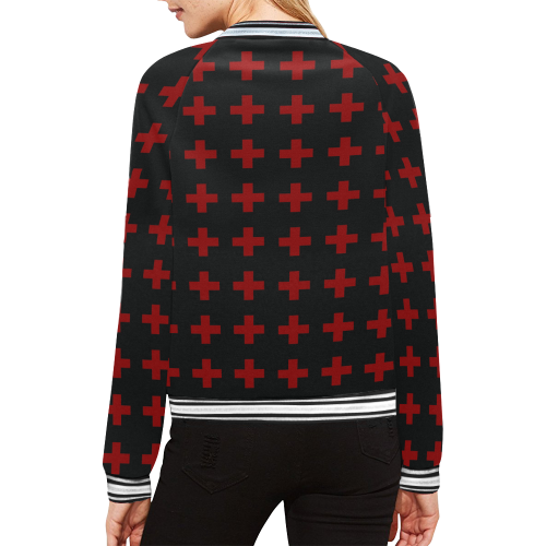 Punk Rock Style Red Crosses Pattern Design All Over Print Bomber Jacket ...