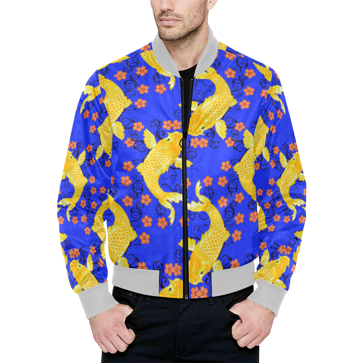 KOI FISH 5 All Over Print Quilted Bomber Jacket for Men (Model H33 ...