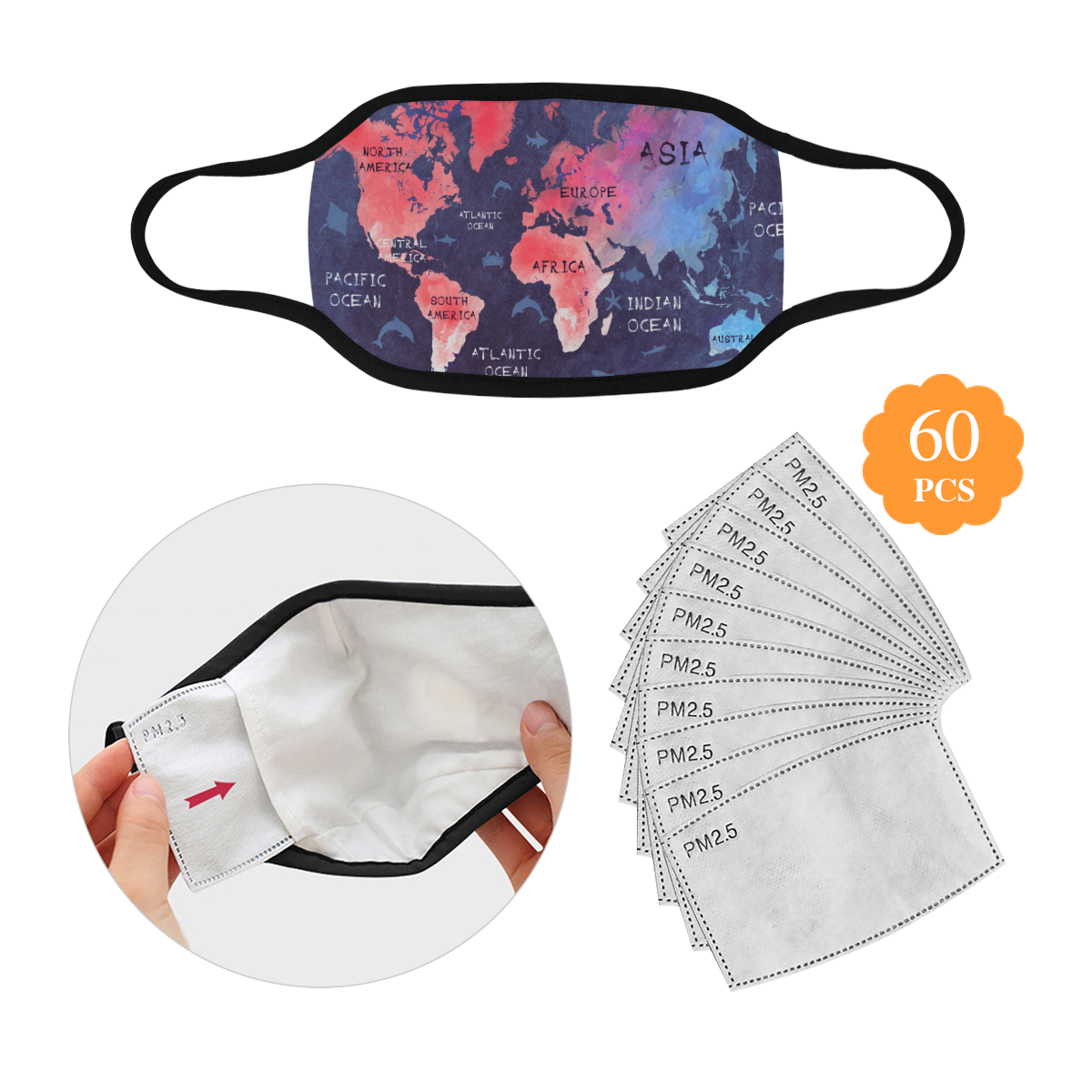 world map #map #worldmap Mouth Mask (60 Filters Included) (Non-medical ...