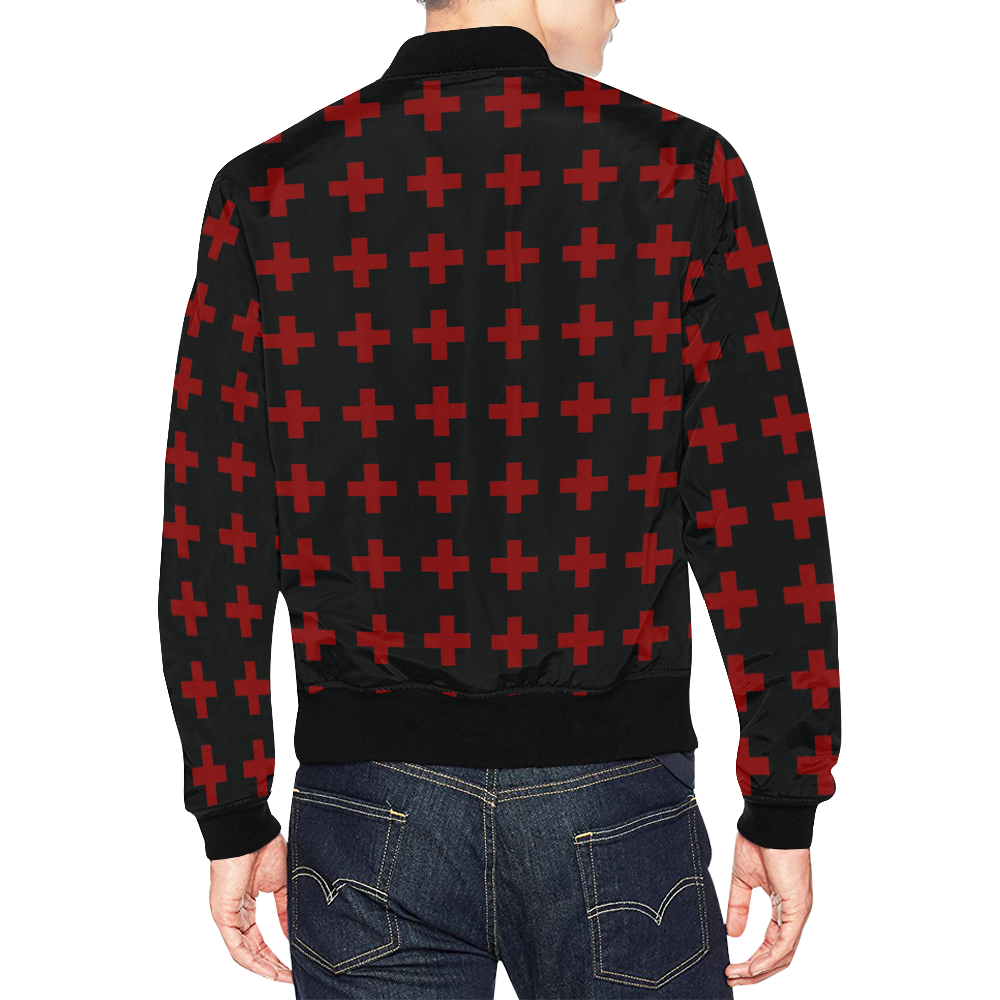 Punk Rock Style Red Crosses Pattern Design All Over Print Bomber Jacket ...