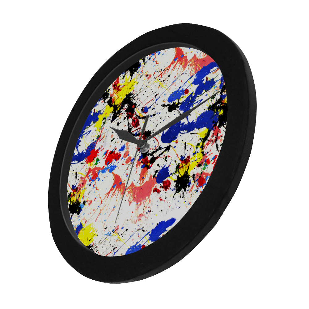 Blue and Red Paint Splatter Circular Plastic Wall clock | ID: D4439734