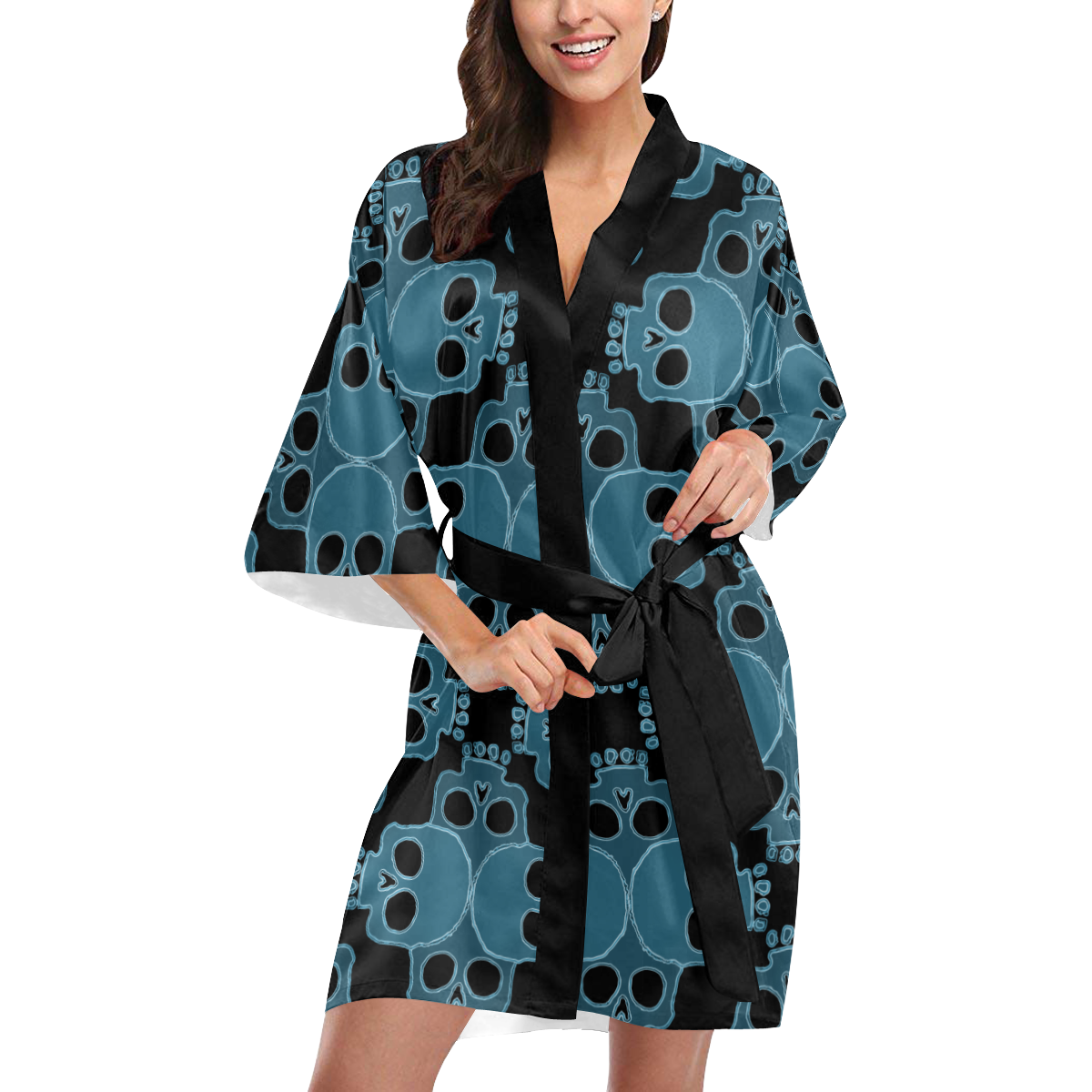 Skull Jigsaw Blue Kimono Robe | ID: D3545382