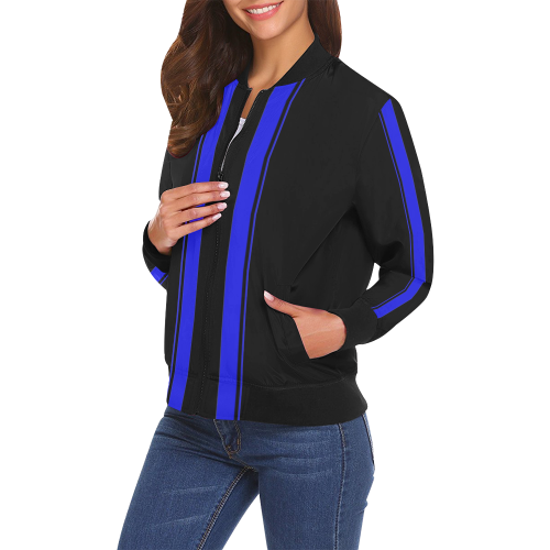 Blue Race Car Stripes Black Side Center All Over Print Bomber Jacket ...