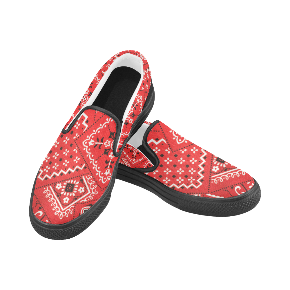 Bandana / Bananna Squares Pattern Men's Unusual Slip-on Canvas Shoes (Model 019) | ID: D3697821