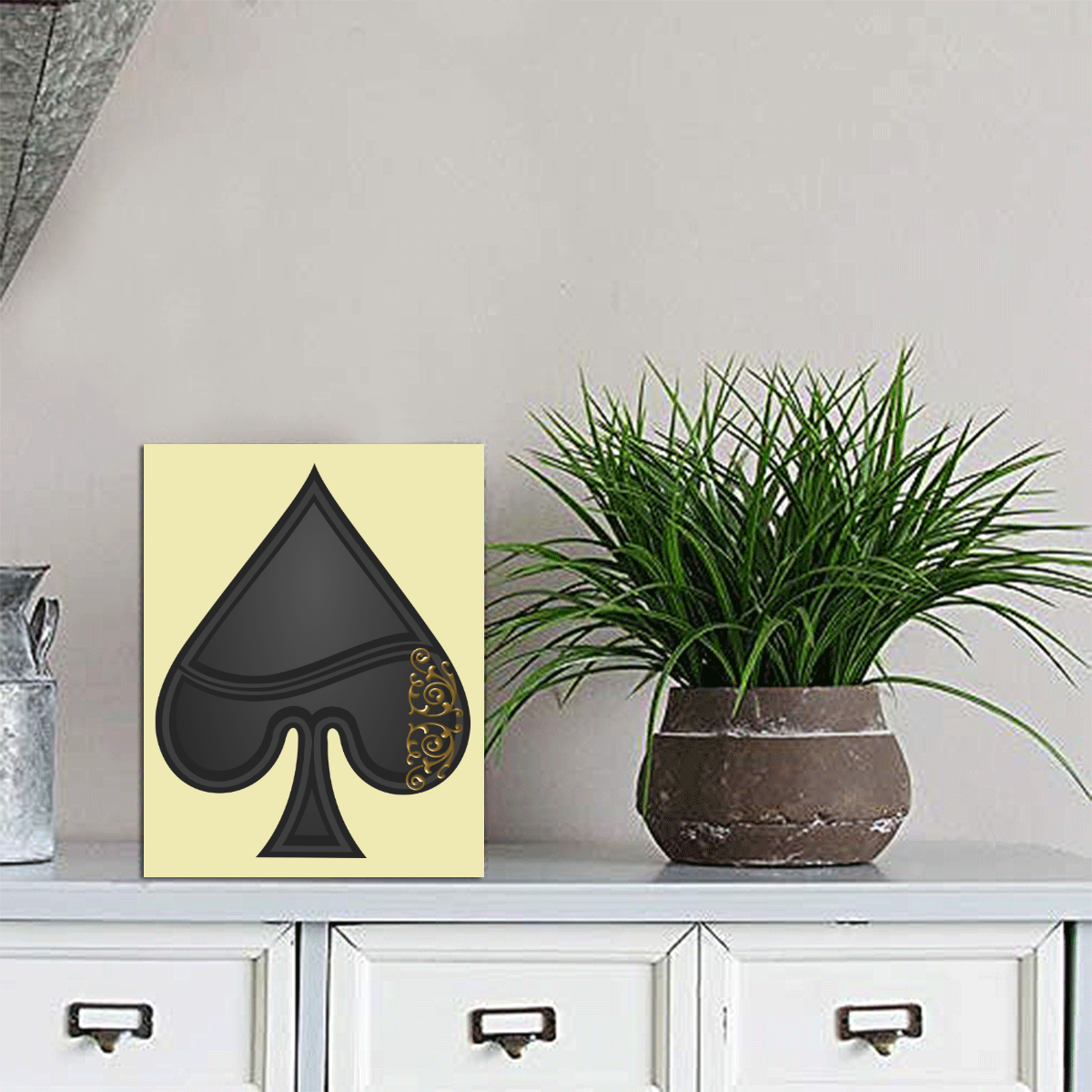 Spade Symbol Las Vegas Playing Card Shape on Yellow Photo Panel for ...