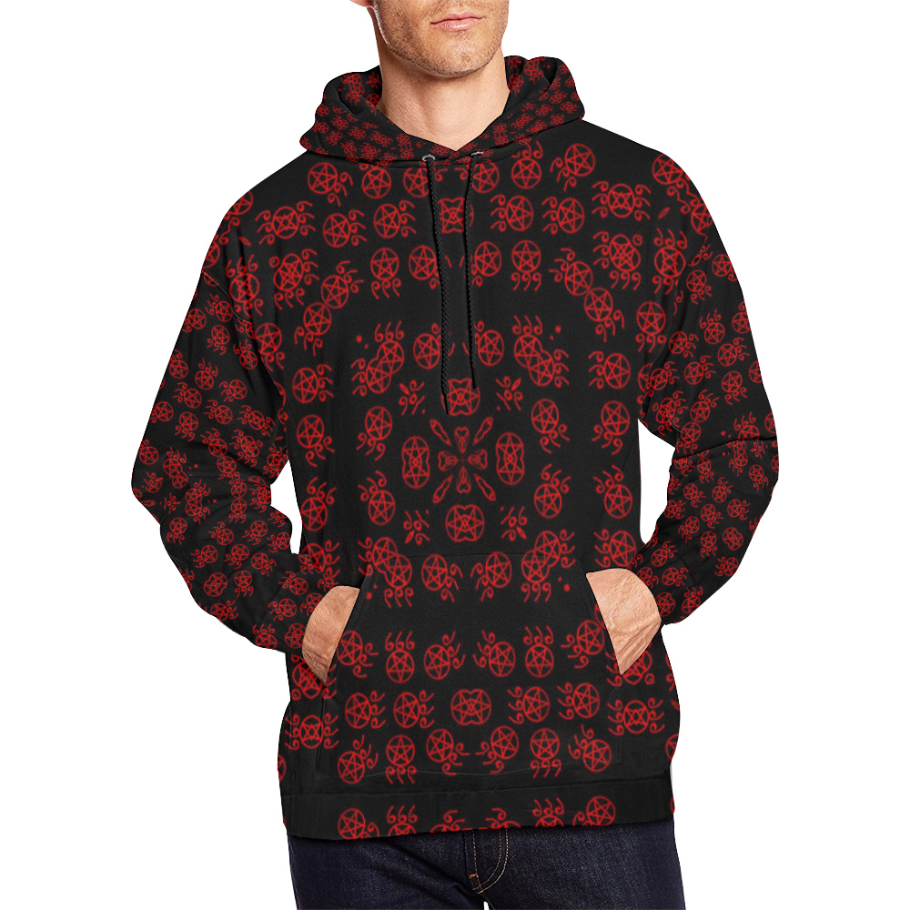 666 Reverse Pentagram Satin All Over Print Hoodie for Men/Large Size ...