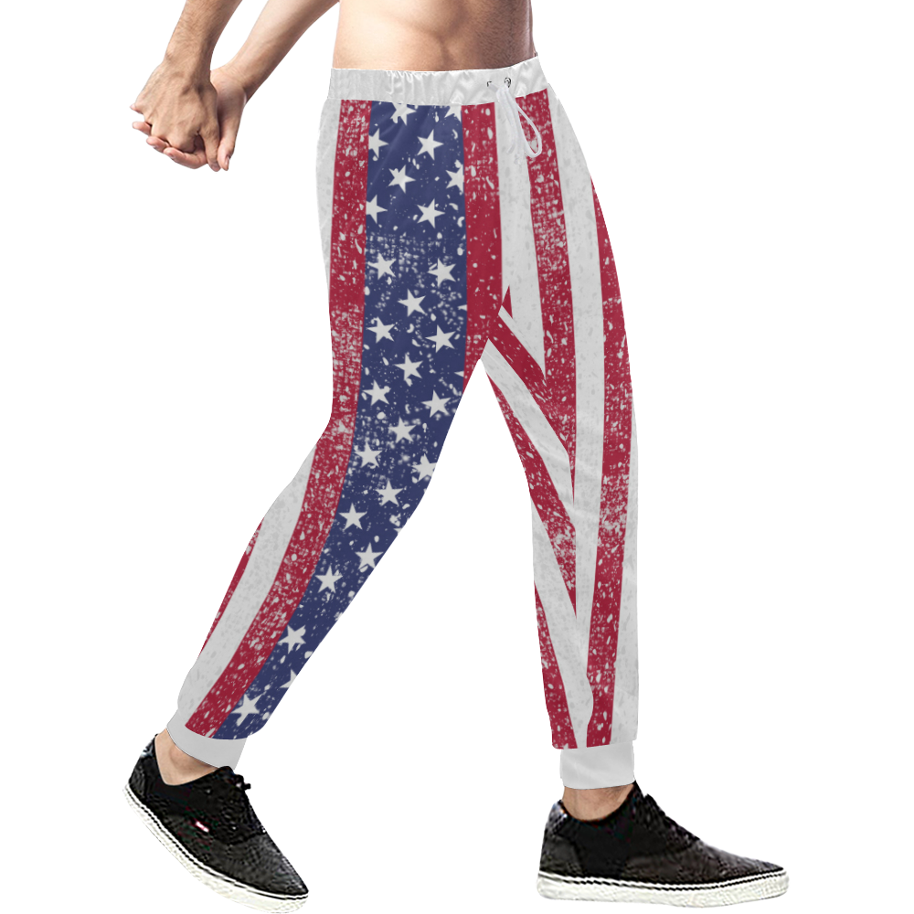 American Flag Distressed Men's All Over Print Sweatpants (Model L11 ...