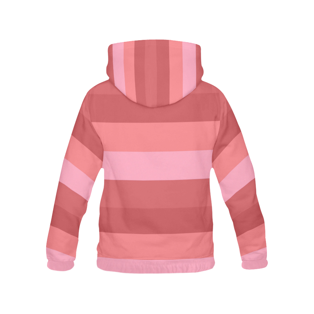 Shades Of Coral Stripes All Over Print Hoodie for Women (USA Size ...