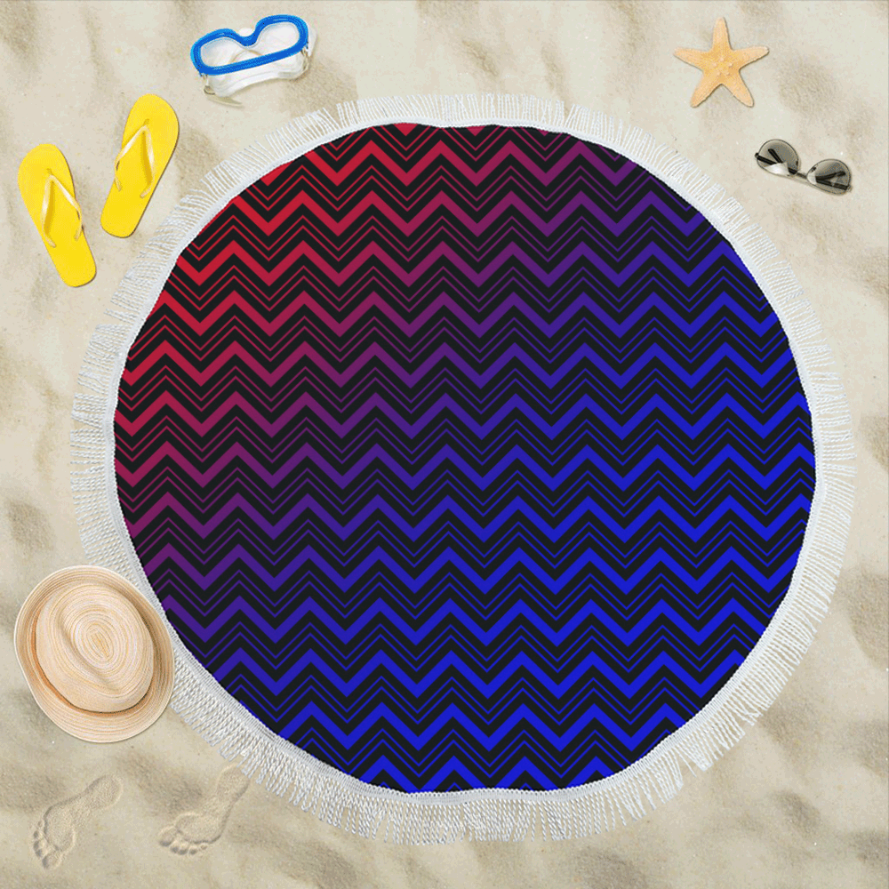 Chevron Black Red and Blue Circular Beach Shawl 59"x 59" | ID: D3627215
