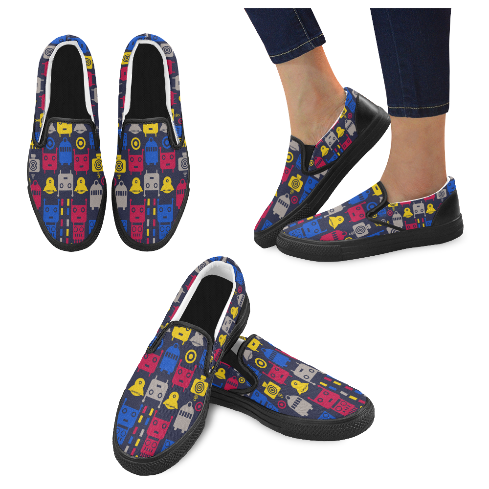 Cartoon Robots Men's Slip-on Canvas Shoes (Model 019) | ID: D4799562