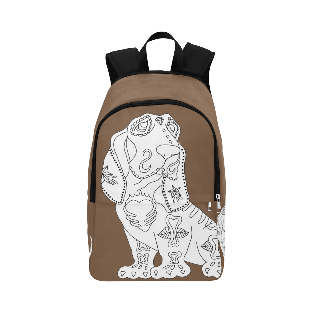 Color Me Basset Hound Sugar Skull Brown Fabric Backpack for Adult ...