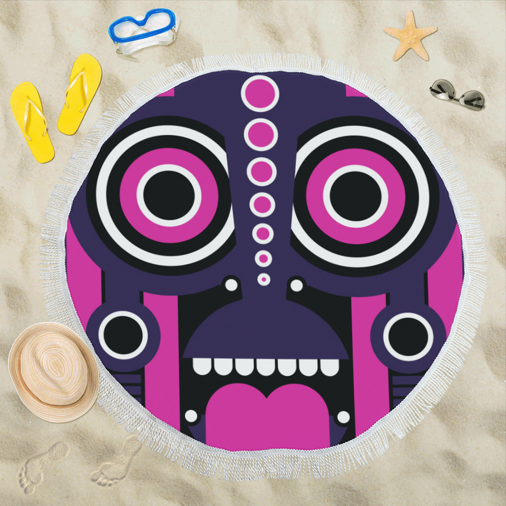 Pink Purple Tiki Tribal Circular Beach Shawl 59"x 59" | ID: D4883085