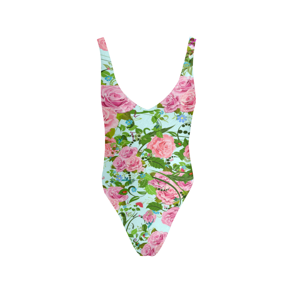 Pink flower pattern Sexy Low Back One-Piece Swimsuit (Model S09) | ID ...