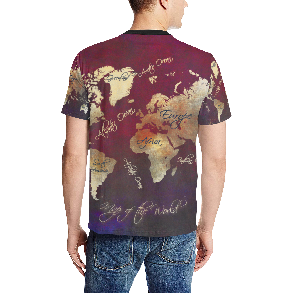 world map #map #worldmap Men's All Over Print T-Shirt (Solid Color Neck ...
