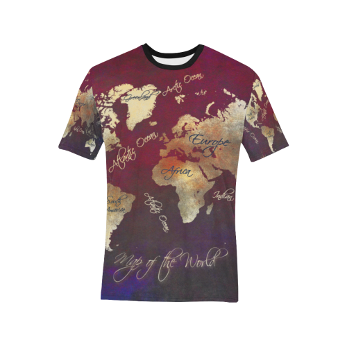 world map #map #worldmap Men's All Over Print T-Shirt (Solid Color Neck ...