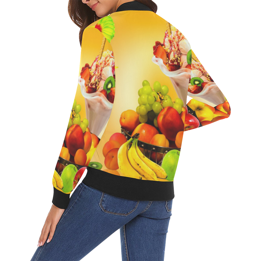 SUMMER FRUIT,ICE CREAM AND ORANGE JUICE All Over Print Bomber Jacket ...