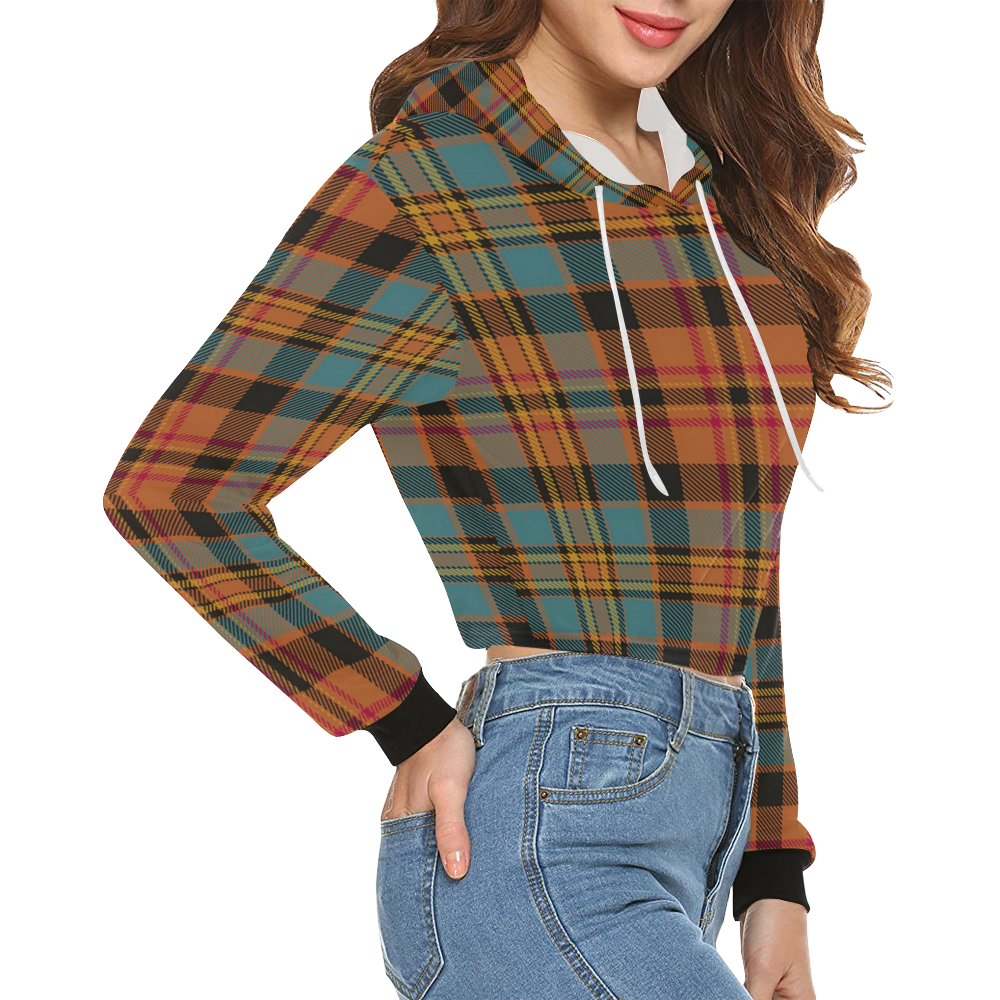 TARTAN PATTERN 48 All Over Print Crop Hoodie for Women (Model H22) | ID ...