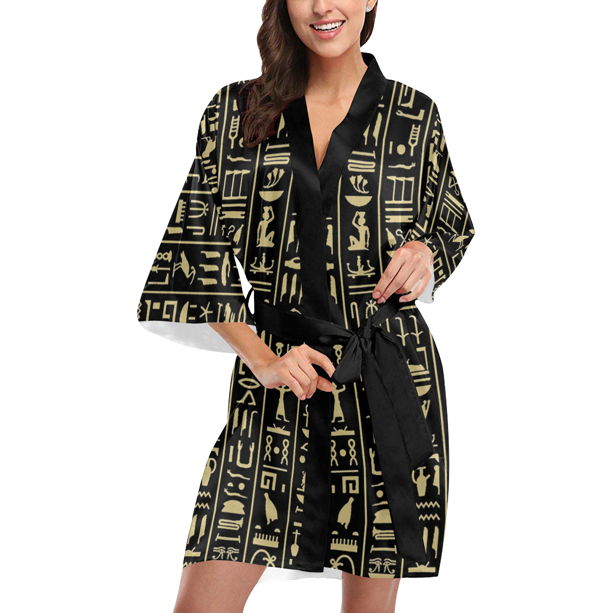 egyptian hieroglyphics symbols Kimono Robe | ID: D4830650