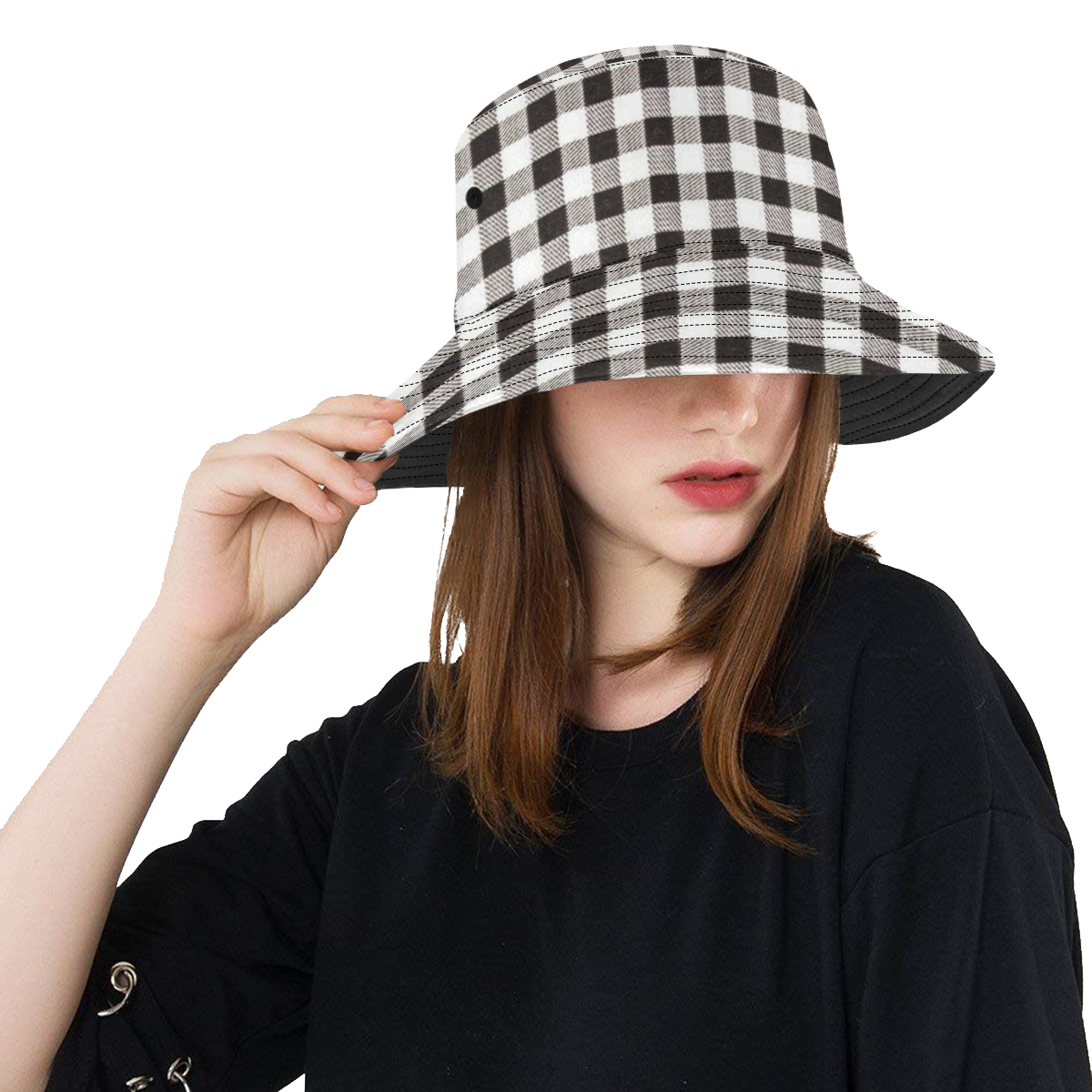 Buffalo Plaid Black All Over Print Bucket Hat | ID: D3771988