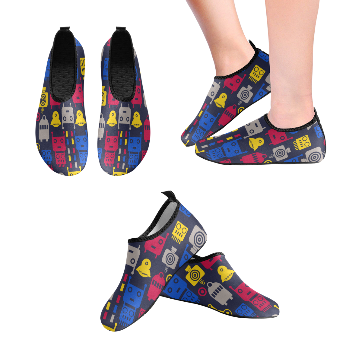 Cartoon Robots Kids' Slip-On Water Shoes (Model 056) | ID: D4799614